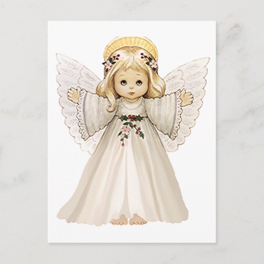 Cute Christmas Angels With Arms Out Postcard | Zazzle