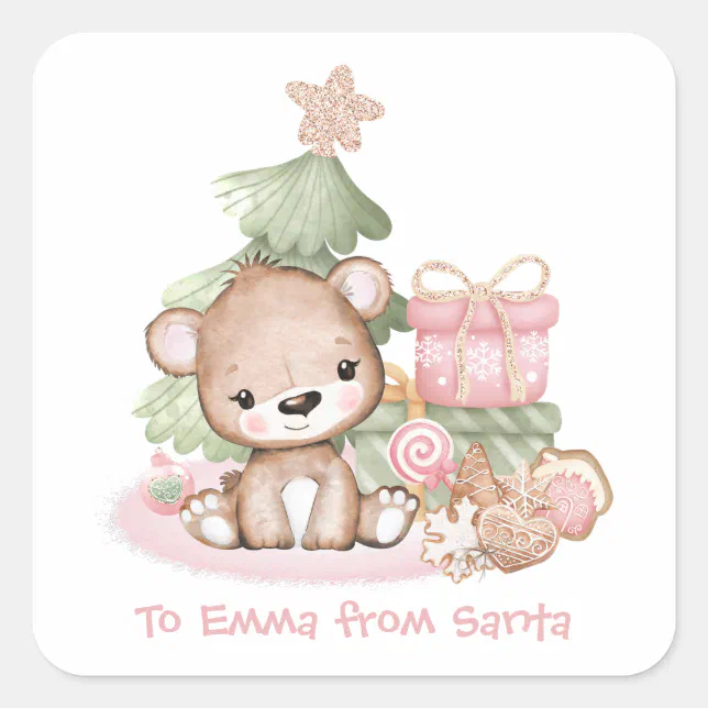 Cute Christmas Bear Sticker | Label | Zazzle