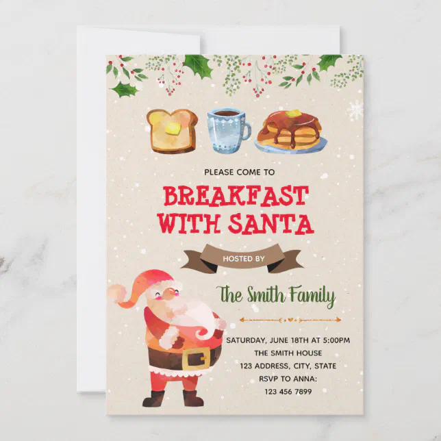 Cute Christmas breakfast with Santa invitation | Zazzle
