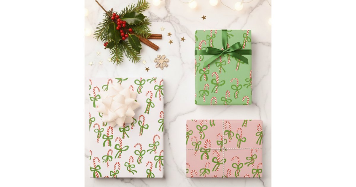 Cute Christmas Candy Canes Xmas Holiday Variety Wrapping Paper Sheets ...