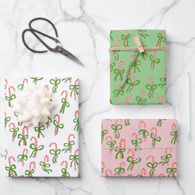 Cute Christmas Candy Canes Xmas Holiday Variety Wrapping Paper Sheets ...