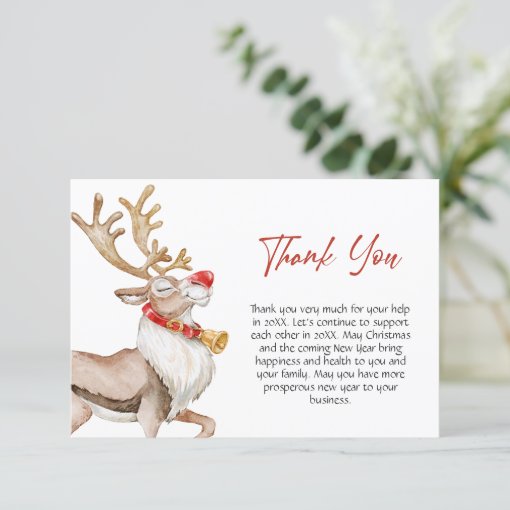 Cute Christmas Cartoon Reindeer Greeting Holiday Thank You Card | Zazzle