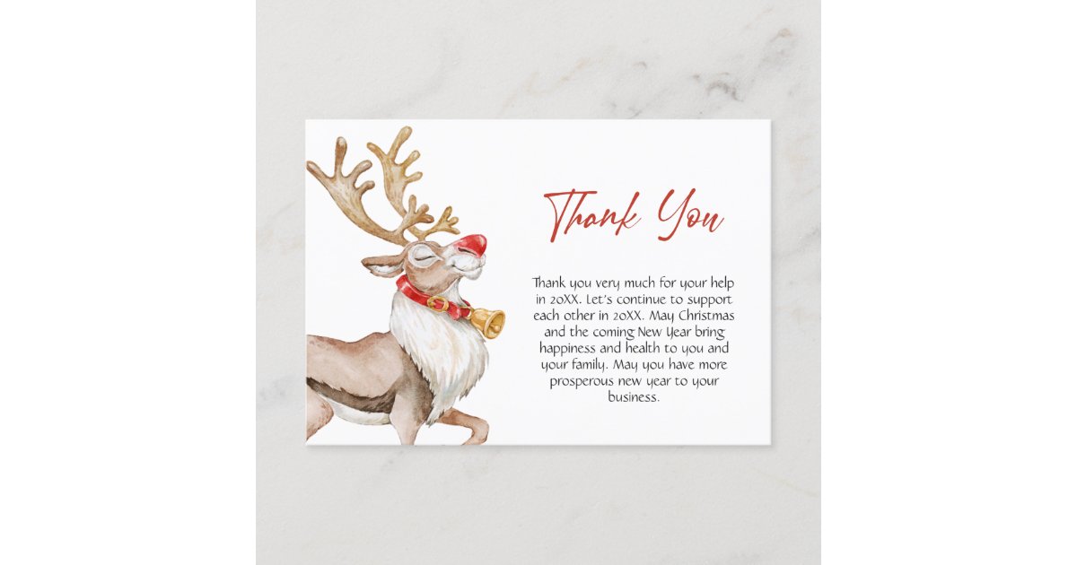 Cute Christmas Cartoon Reindeer Greeting Holiday Thank You Card | Zazzle