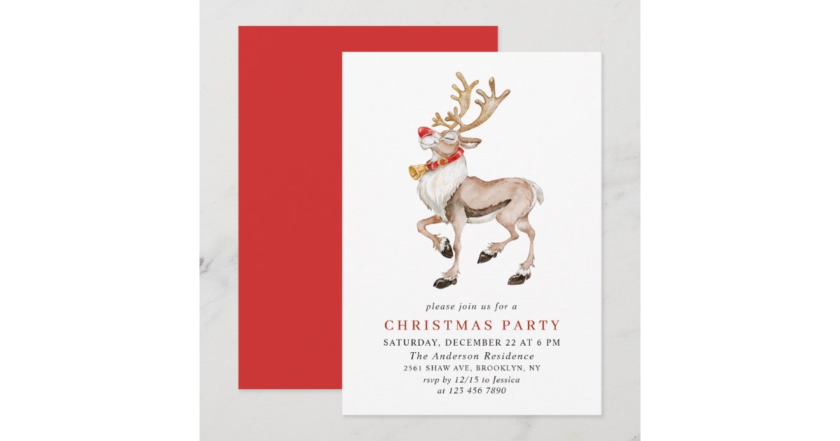 Cute Christmas Cartoon Reindeer Holiday Party Invitation | Zazzle