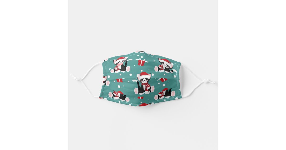 Cute Christmas Cat Adult Cloth Face Mask | Zazzle