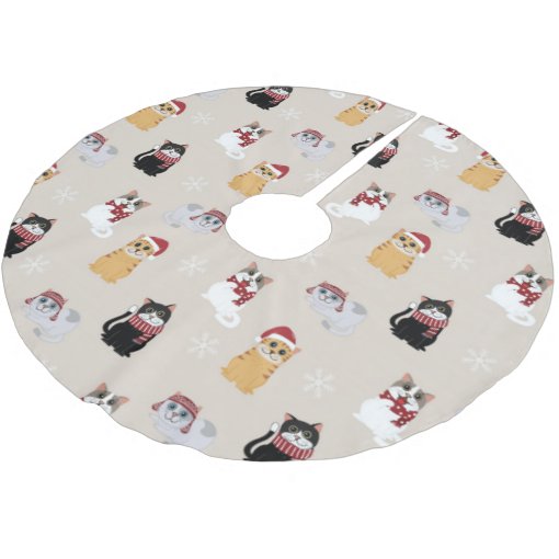 Cute Christmas Cats Pattern Brushed Polyester Tree Skirt | Zazzle