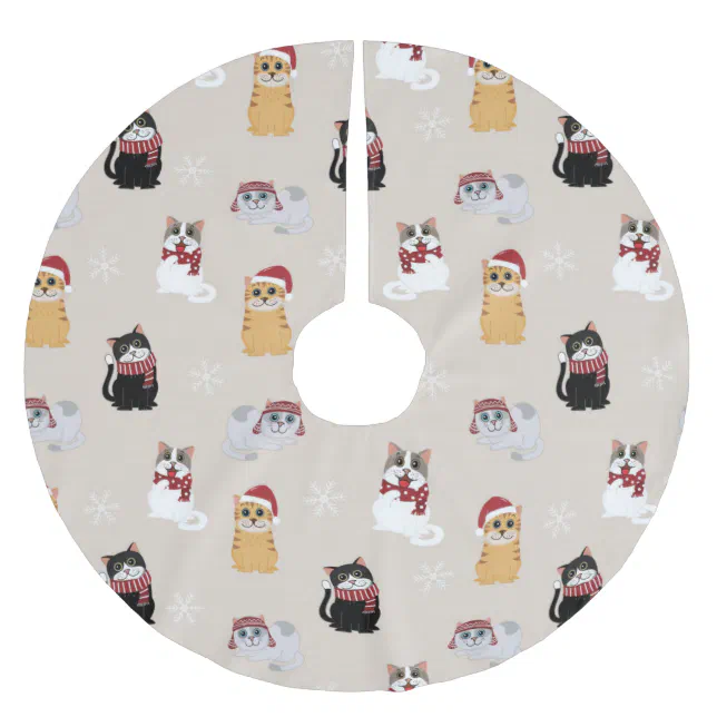 Cute Christmas Cats Pattern Brushed Polyester Tree Skirt | Zazzle