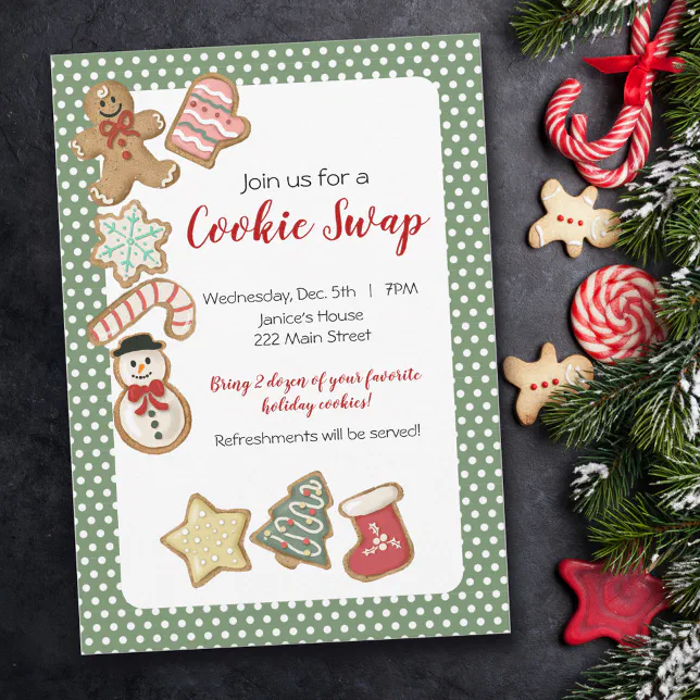 Cute Christmas Cookie Exchange Invitation | Zazzle