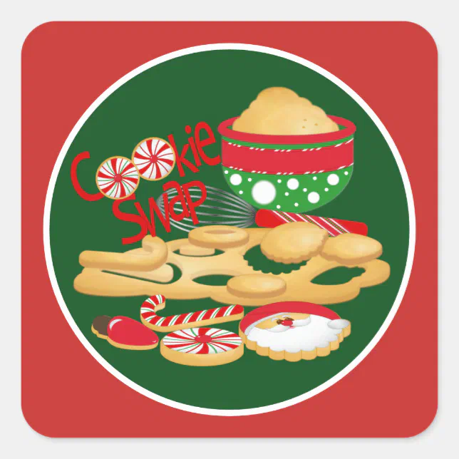 Cute Christmas cookie swap party sticker | Zazzle