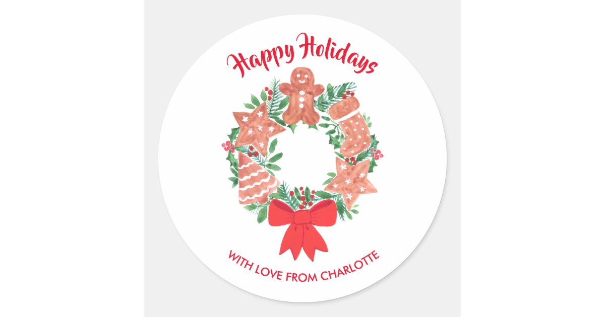 Cute Christmas Cookie Wreath Classic Round Sticker | Zazzle