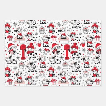 Cute Christmas Cow Bull Wrapping Paper Set of 3 | Zazzle