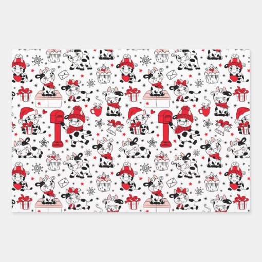 Cute Christmas Cow Bull Wrapping Paper Set of 3 | Zazzle