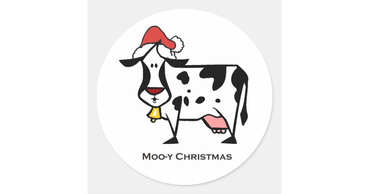 Cute Christmas Cow Classic Round Sticker | Zazzle