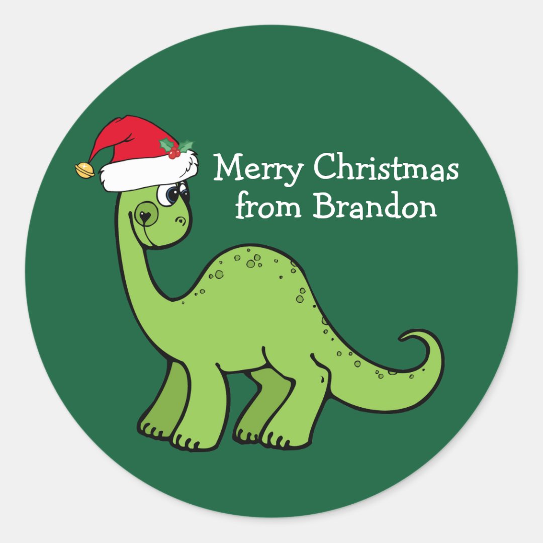 Cute Christmas Dinosaur in Santa Hat Custom Kids Classic Round Sticker ...