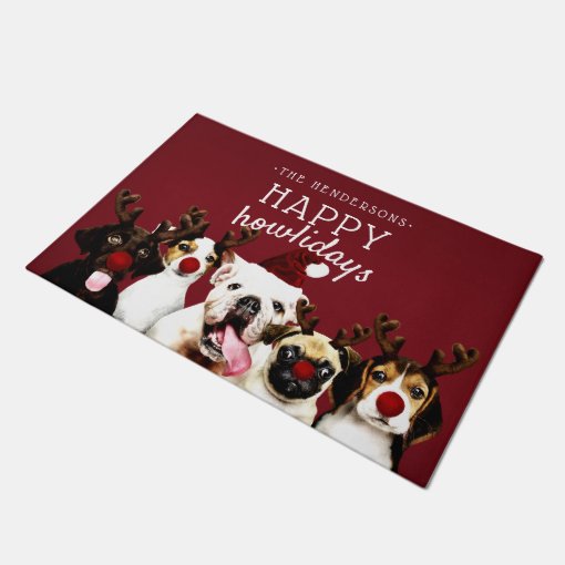 Cute Christmas Dogs "Happy Howlidays" Holiday Doormat | Zazzle