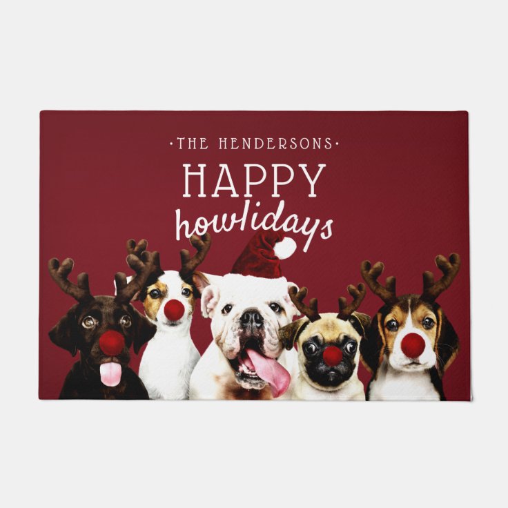 Cute Christmas Dogs "Happy Howlidays" Holiday Doormat | Zazzle