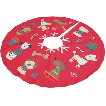 Cute Christmas Dogs Snowflakes Pattern Red Brushed Polyester Tree Skirt ...