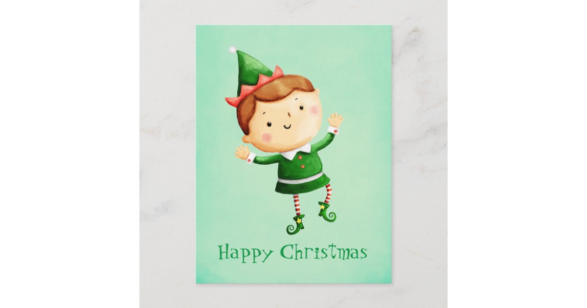 Cute Christmas Elf Holiday Postcard | Zazzle