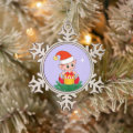 Cute Christmas Elf on periwinkle blue Snowflake Pewter Christmas ...