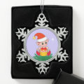 Cute Christmas Elf on periwinkle blue Snowflake Pewter Christmas ...