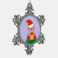 Cute Christmas Elf on periwinkle blue Snowflake Pewter Christmas ...