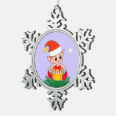 Cute Christmas Elf on periwinkle blue Snowflake Pewter Christmas ...