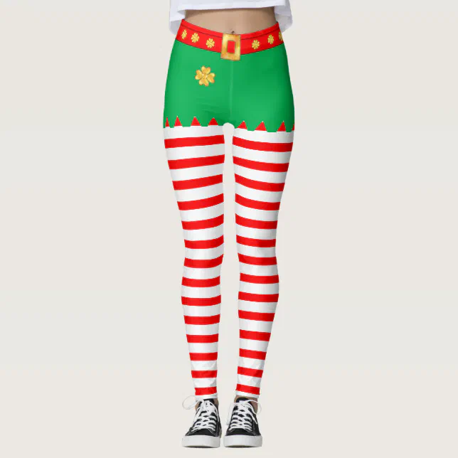 Cute Christmas elf striped Leggings | Zazzle