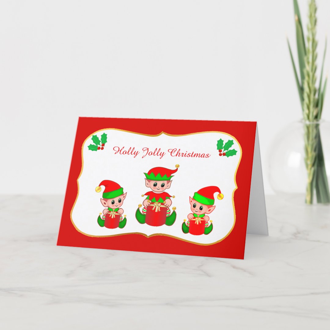 Cute Christmas Elves Card | Zazzle