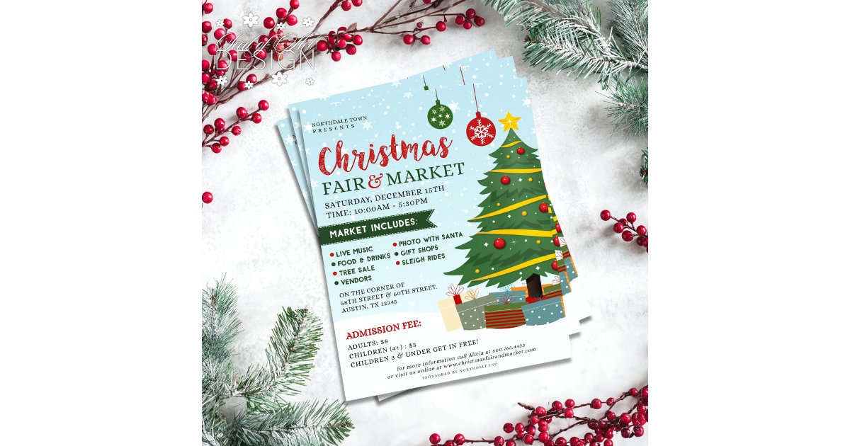 Cute Christmas Fair & Market Holiday Event Flyer | Zazzle