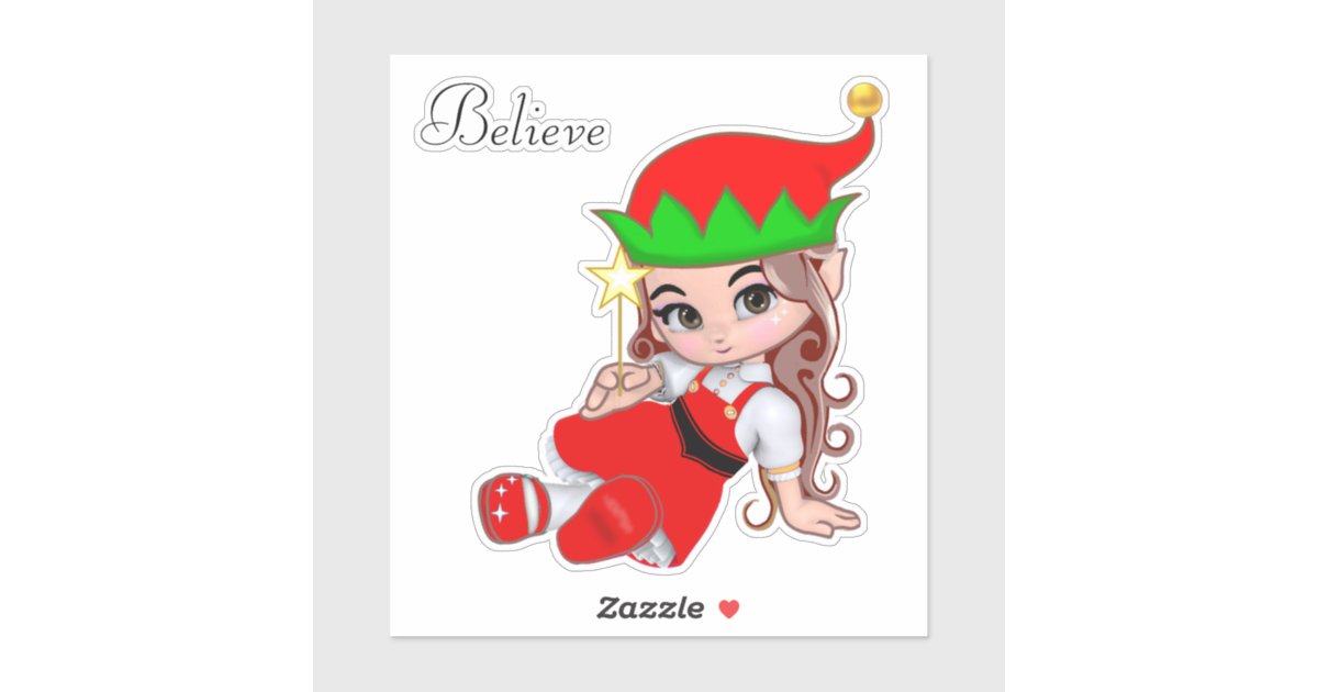 Cute Christmas Fairy Elf Sticker | Zazzle