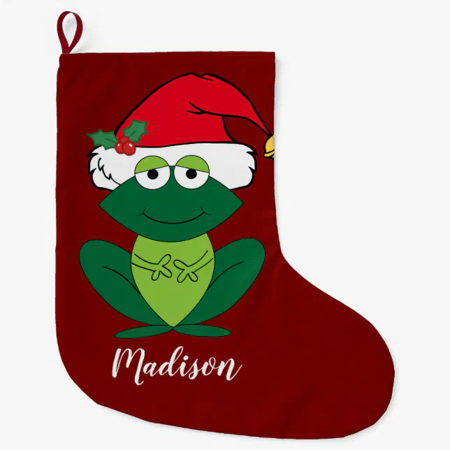 Cute Christmas Frog Large Christmas Stocking | Zazzle