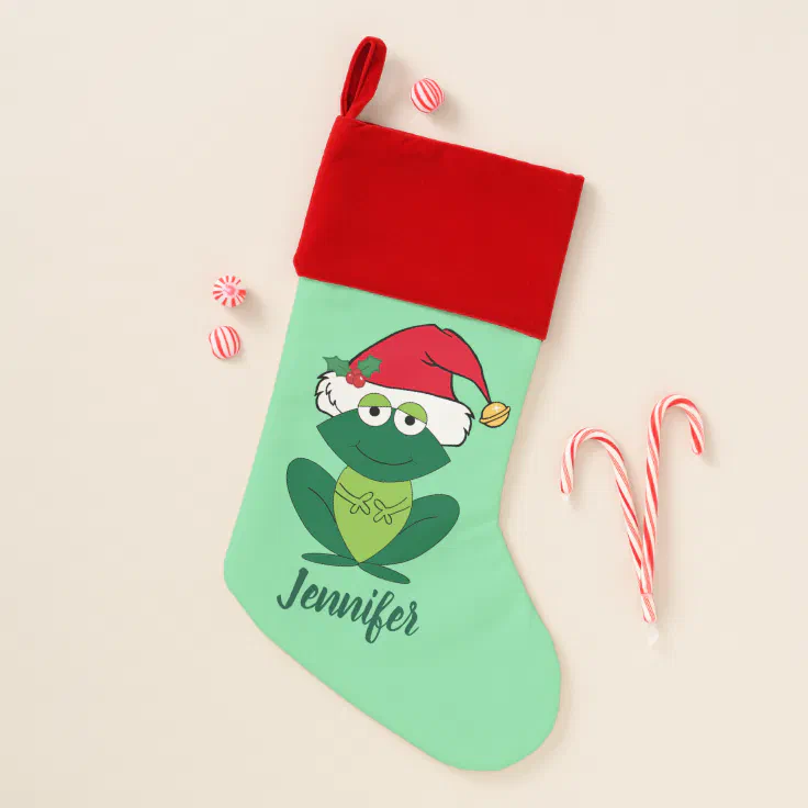 Cute Christmas Frog Santa Christmas Stocking | Zazzle