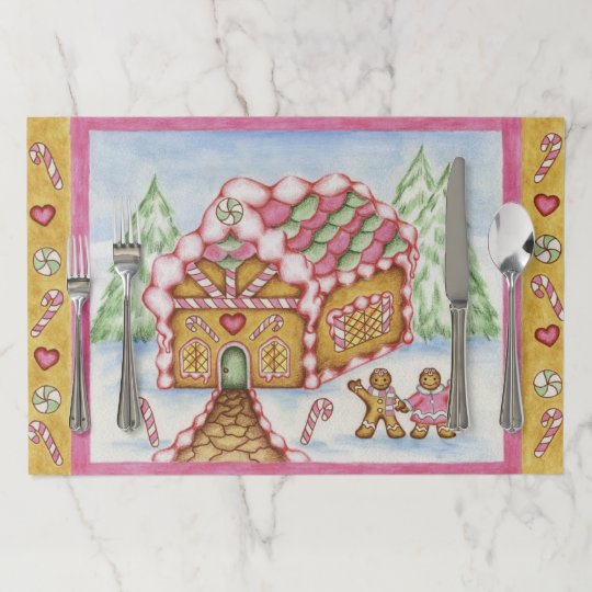 Cute Christmas Gingerbread House Paper Placemats | Zazzle.com