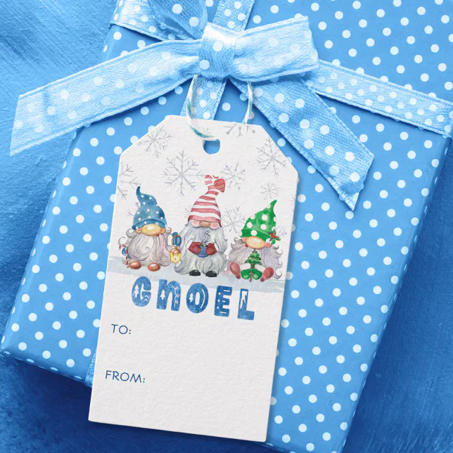 Cute Christmas Gnomes GNOEL Snowflakes TO FROM Gift Tags | Zazzle