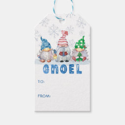 Cute Christmas Gnomes GNOEL Snowflakes TO FROM Gift Tags | Zazzle