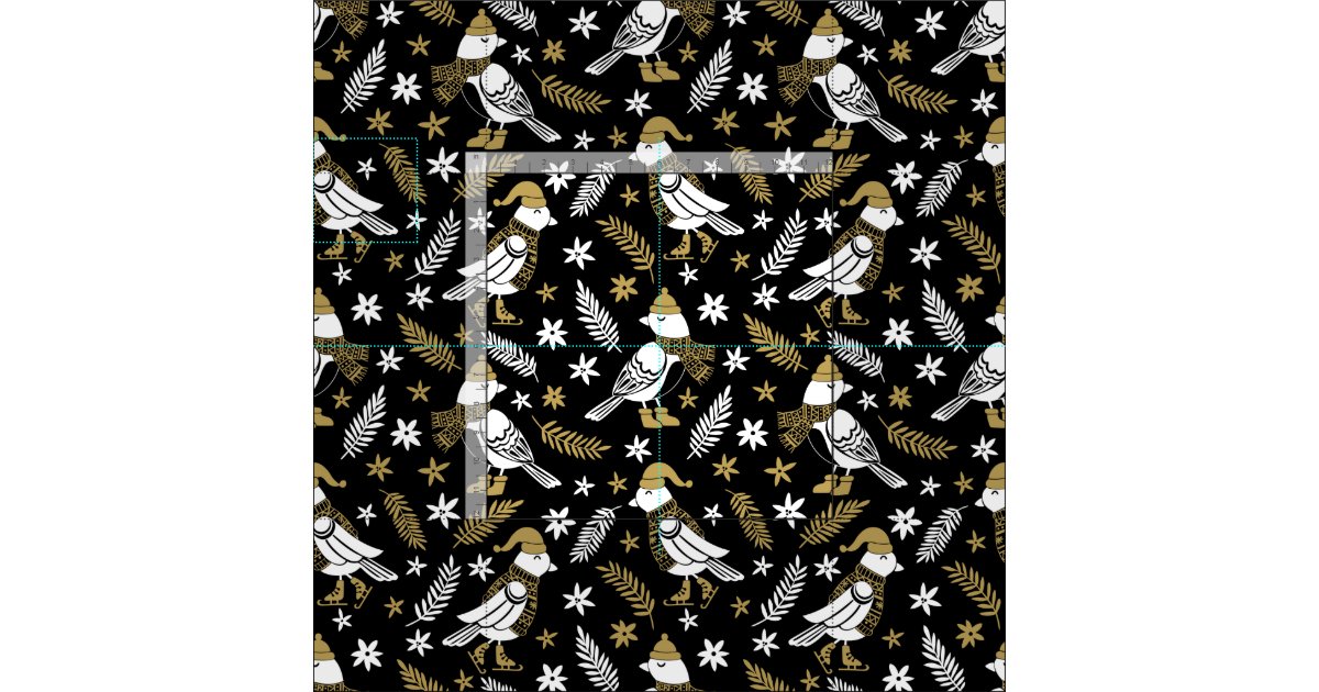 Cute Christmas Gold White Partridge Black Pattern Fabric | Zazzle