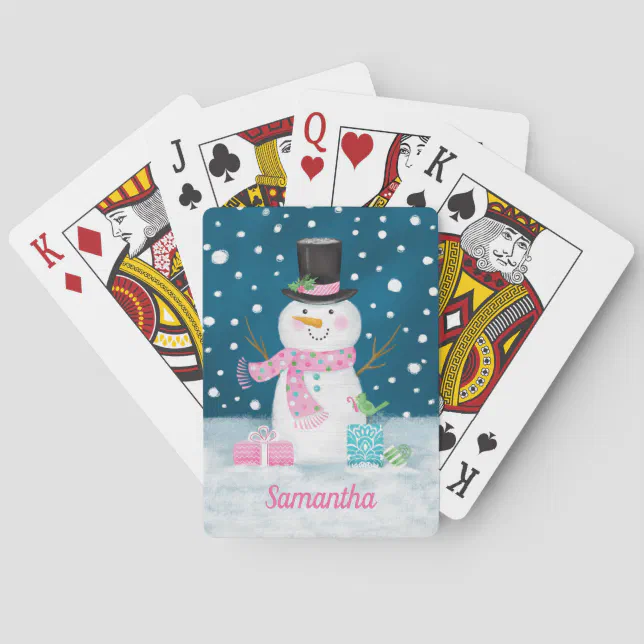 Cute Christmas Holiday Snowman Playing Cards | Zazzle