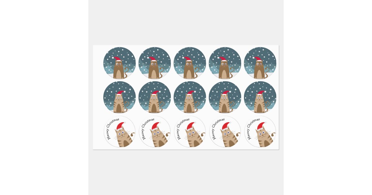 Cute christmas kitty, funny cat wears santa hat labels | Zazzle