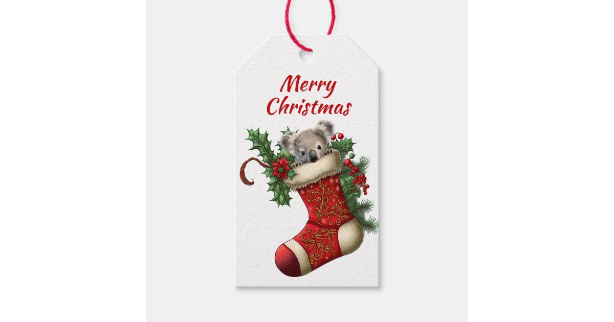 Cute Christmas Koala Bear Peeking Gift Tags | Zazzle