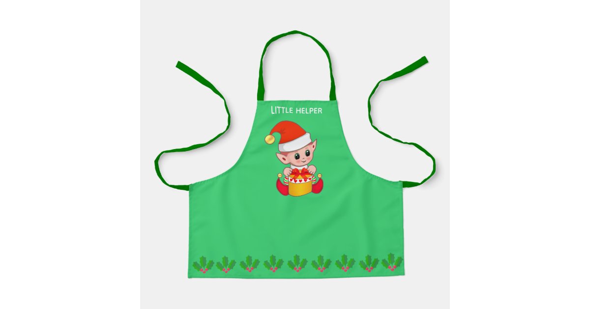 Cute Christmas little helper elf on green Apron | Zazzle