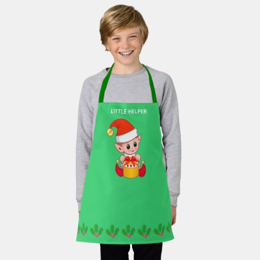 Cute Christmas little helper elf on green Apron | Zazzle