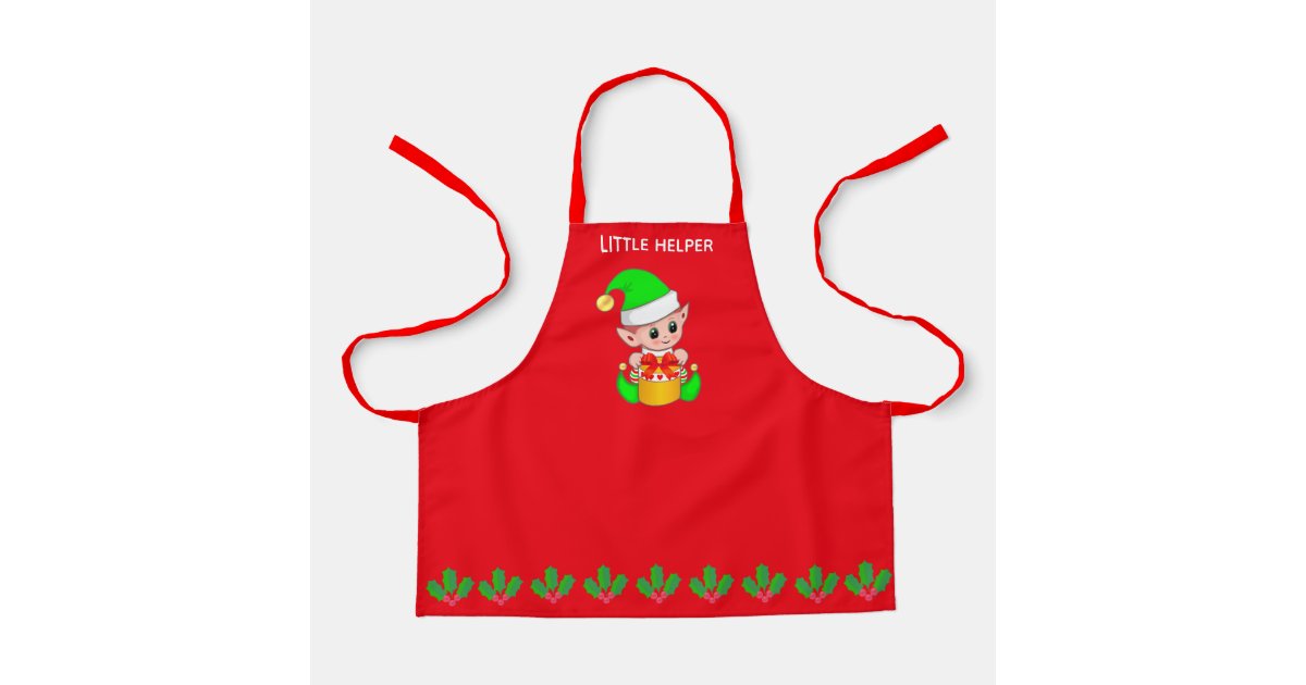 Cute Christmas little helper elf on red Apron | Zazzle