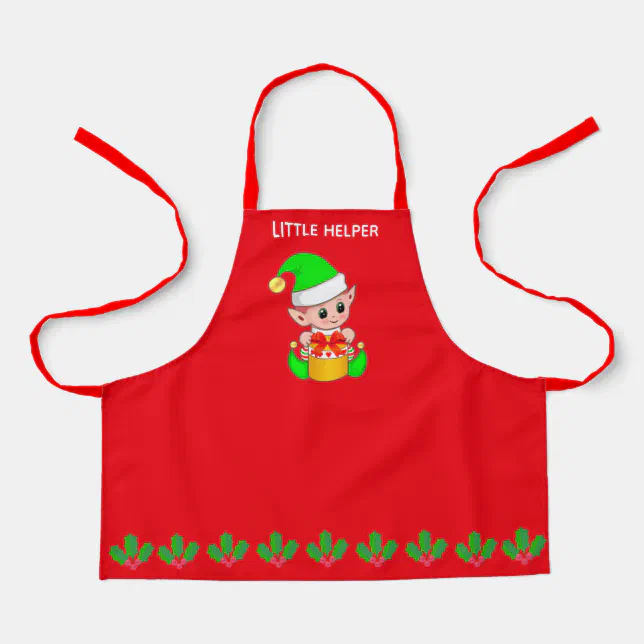 Cute Christmas little helper elf on red Apron | Zazzle