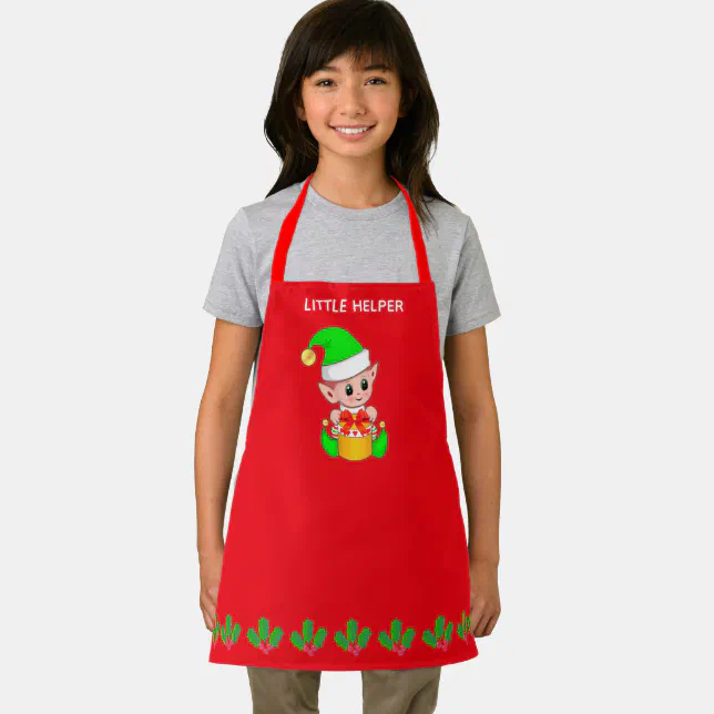 Cute Christmas little helper elf on red Apron | Zazzle