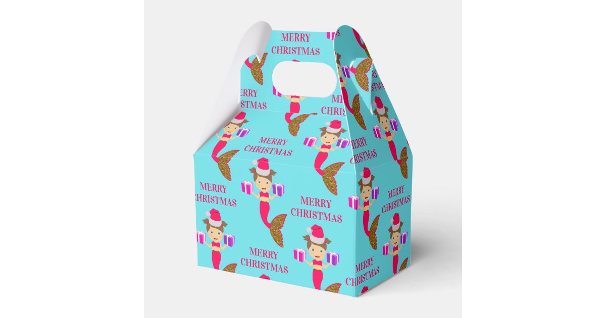 Cute Christmas Mermaid Girl Santa Hat in Sea Favor Boxes | Zazzle