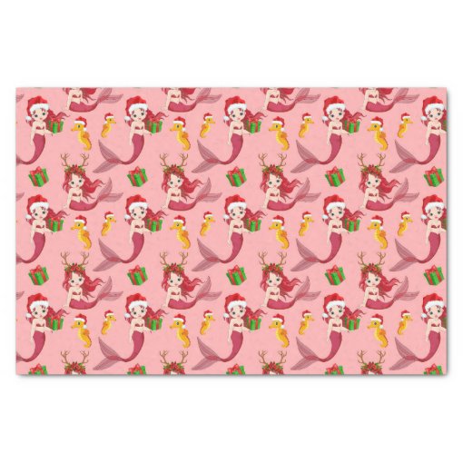 Cute Christmas mermaid seahorse pattern tissue Tissue Paper | Zazzle