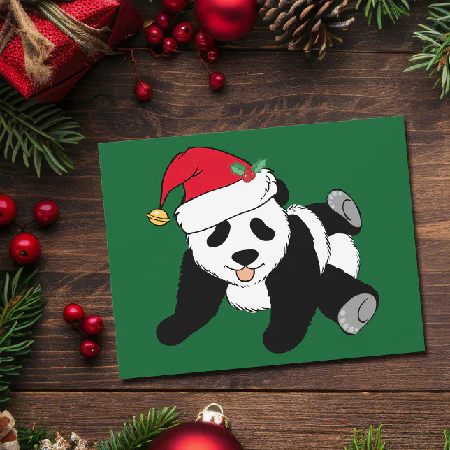 Cute Christmas Panda Bear in Santa Hat Holiday Card | Zazzle