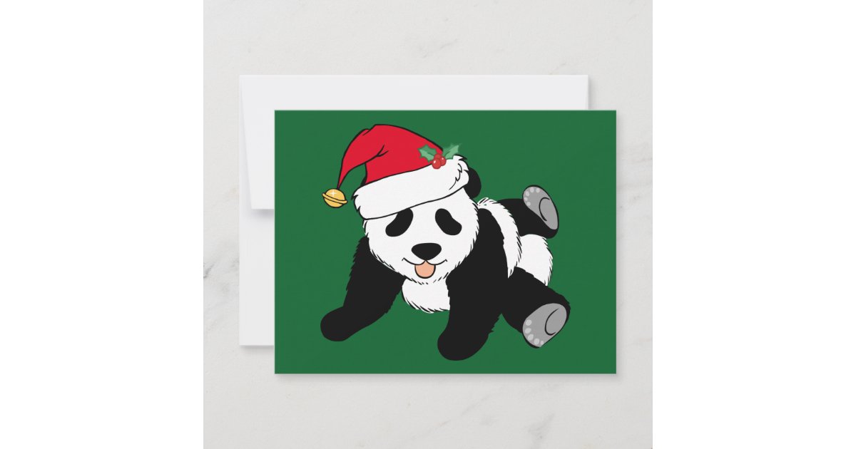 Cute Christmas Panda Bear in Santa Hat Holiday Card | Zazzle