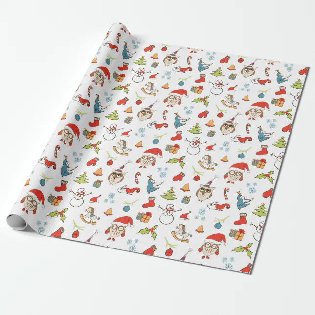 Cute Christmas pattern with owls Wrapping Paper | Zazzle