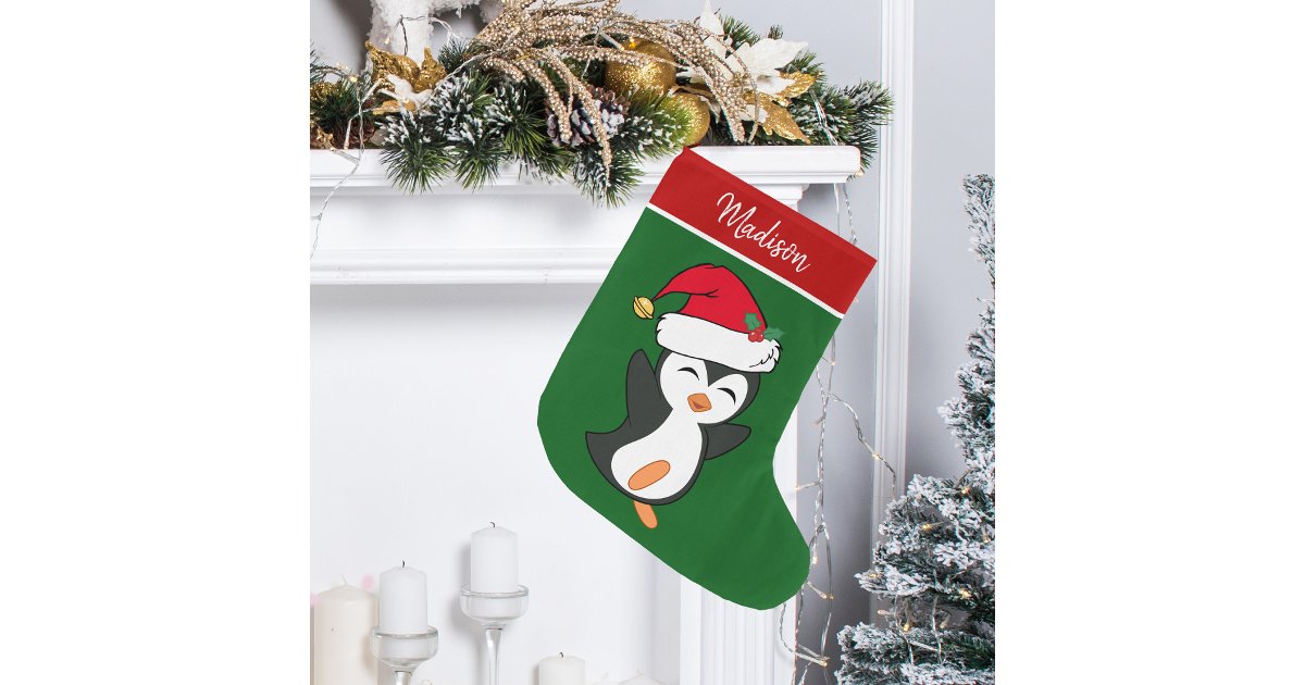 Cute Christmas Penguin Custom Large Christmas Stocking | Zazzle